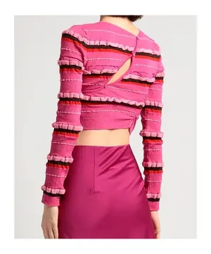 Jacquemus Striped V-neck Long Sleeve Sweater With Ruffle Detail - Fuchsia