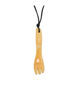 LEMAIRE Lemaire Aragonite And Leather Gua Sha Fork Necklace Yellow