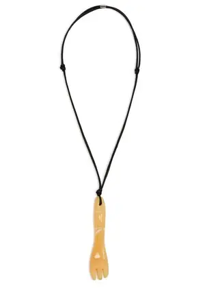 LEMAIRE Aragonite And Leather Gua Sha Fork Necklace - Yellow