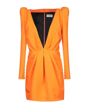 Saint Laurent Long Sleeve Deep V-neck Draped Dress