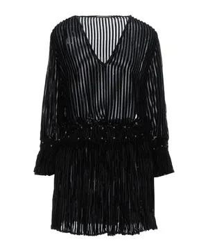 Saint Laurent Striped Satin Long Sleeve Dress - Black