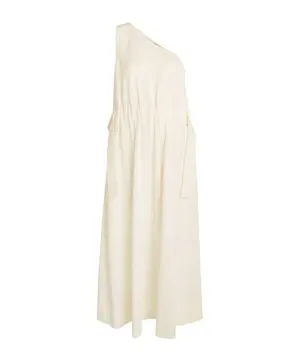 Tory Burch Floral Jacquard Belted One-shoulder Midi Dress - White