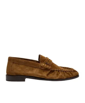 Saint Laurent Suede Loafers With Logo Plaque - Brown