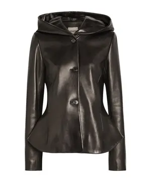 Khaite June Hooded Peplum-hem Leather Jacket - Black