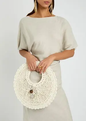Jacquemus Le Petit Rond Spiaggia Raffia Basket Bag