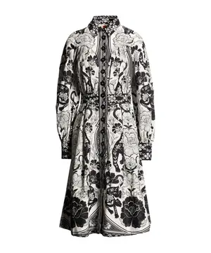Farm Rio Long-sleeved Printed Midi Dress - Black