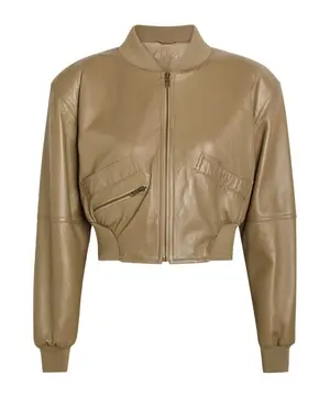 CHLOÉ Sculpted Leather Cropped Bomber Jacket
