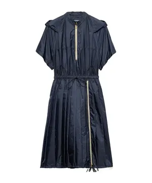Prada Light Re-nylon Midi Dress With Hood And Pleated Skirt