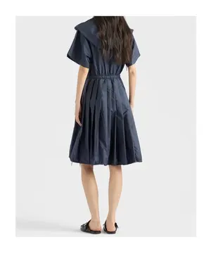 Prada Light Re-nylon Midi Dress With Hood And Pleated Skirt