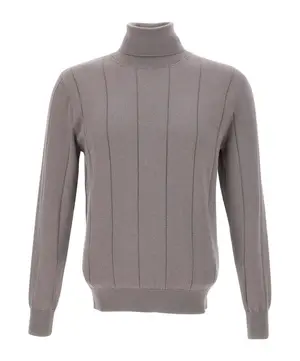 Eleventy Ribbed Turtleneck Knitwear With High Collar And Long Sleeves - Gray