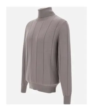 Eleventy Ribbed Turtleneck Knitwear With High Collar And Long Sleeves - Gray