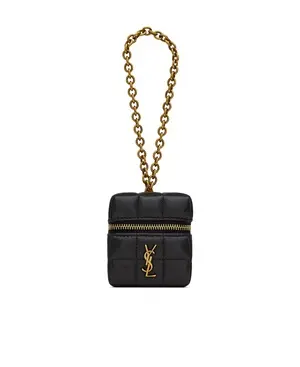 Saint Laurent Cassandre Matelassé Carré Mini Cube On Chain In Lambskin - Black