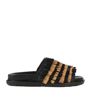 Marni Two-tone Fringed Slide Sandals - Black