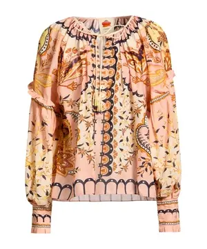 Farm Rio Long-sleeved Printed Blouse With Ruffle Trim