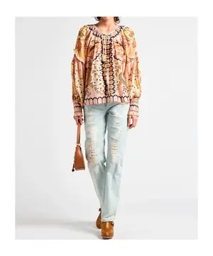 Farm Rio Long-sleeved Printed Blouse With Ruffle Trim