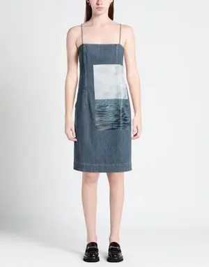 Sportmax Sleeveless Square Neck Denim Dress With Print