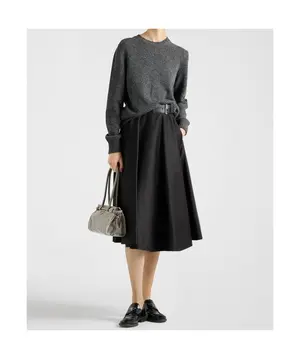 Prada Pleated Midi Skirt With Belted Waist