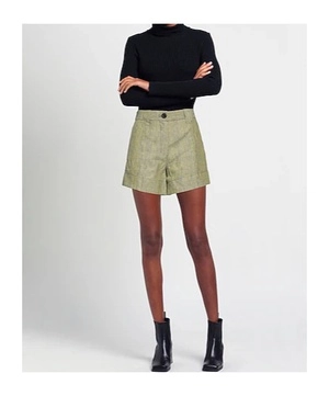 GANNI Plaid High-waisted Chinos Shorts