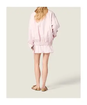 Miu Miu Zip-up Blouson Jacket With Embroidered Logo - Pink