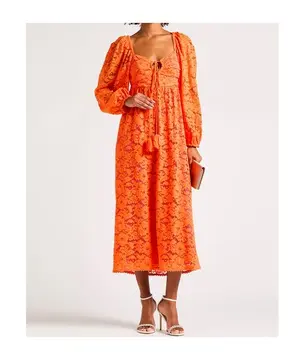 Farm Rio Long Sleeve Floral Lace Maxi Dress
