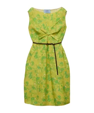 Prada Sleeveless Floral Print Cloqué Dress - Yellow