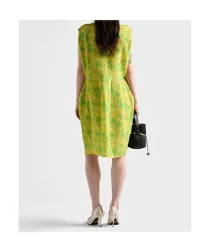 Prada Sleeveless Floral Print Cloqué Dress