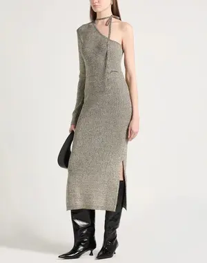 GANNI One-shoulder Metallic Knit Midi Dress