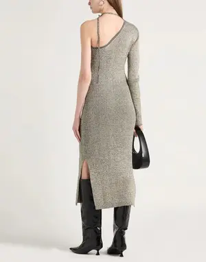GANNI One-shoulder Metallic Knit Midi Dress