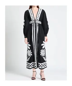 Farm Rio Long Sleeve V-neck Button Front Maxi Dress With Floral Detail