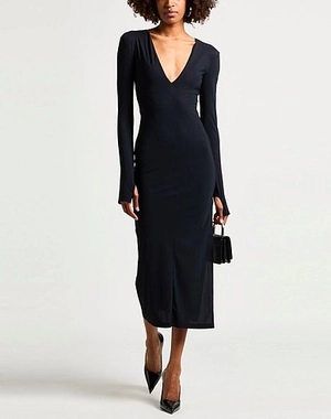 MAISON MARGIELA Long Sleeve Plunge Neck Fitted Dress With Cutout Detail