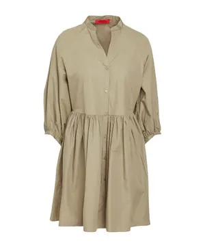 MAXCO. Max&co. Poplin Gathered Shirt Dress With Mandarin Collar And 3/4 Sleeves