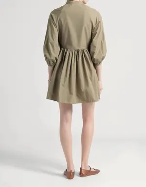 MAXCO. Max&co. Poplin Gathered Shirt Dress With Mandarin Collar And 3/4 Sleeves