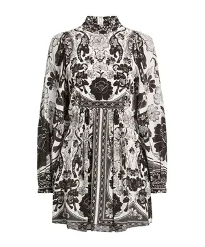 Farm Rio Long Sleeve High Neck Floral Mini Dress - Black