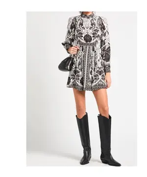 Farm Rio Long Sleeve High Neck Floral Mini Dress
