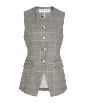 Veronica Beard Lois Checked Linen-blend Vest - Gray