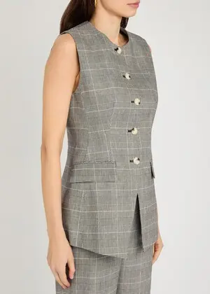 Veronica Beard Lois Checked Linen-blend Vest