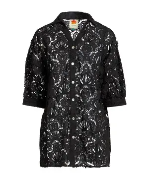 Farm Rio Openwork Lace Shirt With Classic Lapel