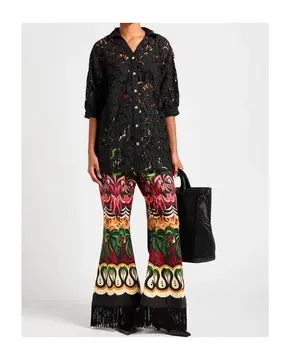 Farm Rio Openwork Lace Shirt With Classic Lapel