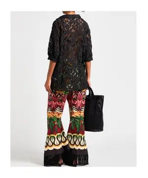 Farm Rio Openwork Lace Shirt With Classic Lapel