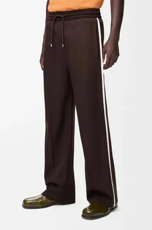 Loewe Fluid Wool Drawstring Trousers With Contrast Piping - Brown