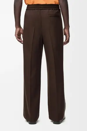 Loewe Fluid Wool Drawstring Trousers With Contrast Piping - Brown