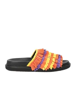 Marni Striped Slide Sandals With Faux Raffia Embellishment - Multicolor