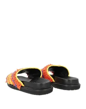 Marni Striped Slide Sandals With Faux Raffia Embellishment - Multicolor