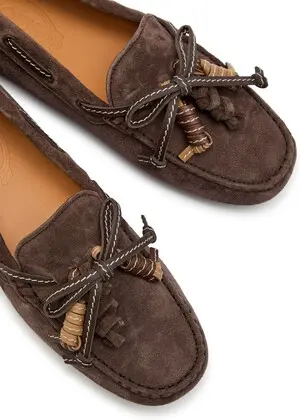 TOD'S Gommino Suede Loafers With Bow Detailing - Brown