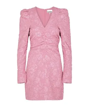GANNI Floral-jacquard Mini Dress - Pink