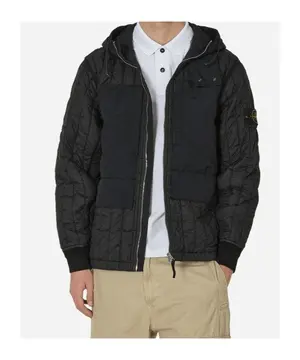 Stone Island Logo Patch Quilted Zip-up Jacket