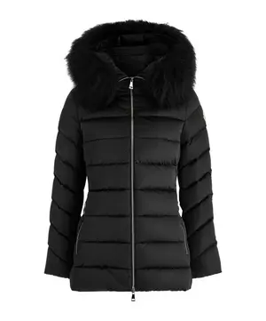 Moncler Quilted Down Hooded Jacket With Detachable Fur Trim And Belt - Black