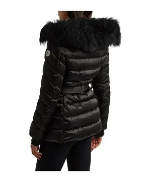 Moncler Quilted Down Hooded Jacket With Detachable Fur Trim And Belt