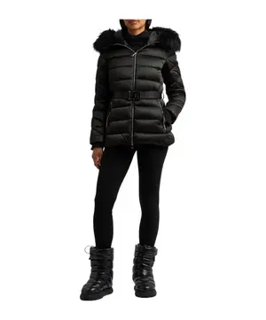 Moncler Quilted Down Hooded Jacket With Detachable Fur Trim And Belt