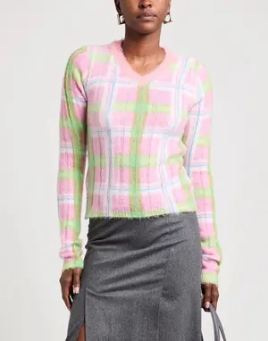 Marni Plaid Lightweight Knit V-neck Sweater